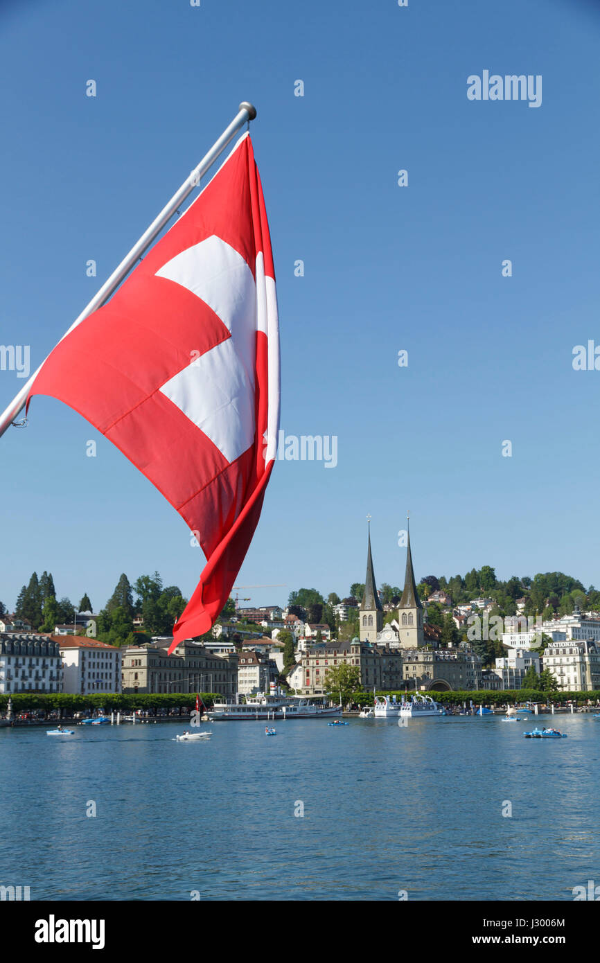 Swiss lake Lucerne Luzern Flag Switzerland Stock Photo - Alamy