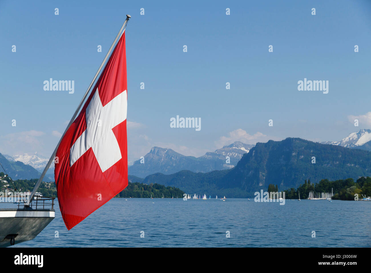 Swiss lake Lucerne Luzern Flag Switzerland Stock Photo - Alamy