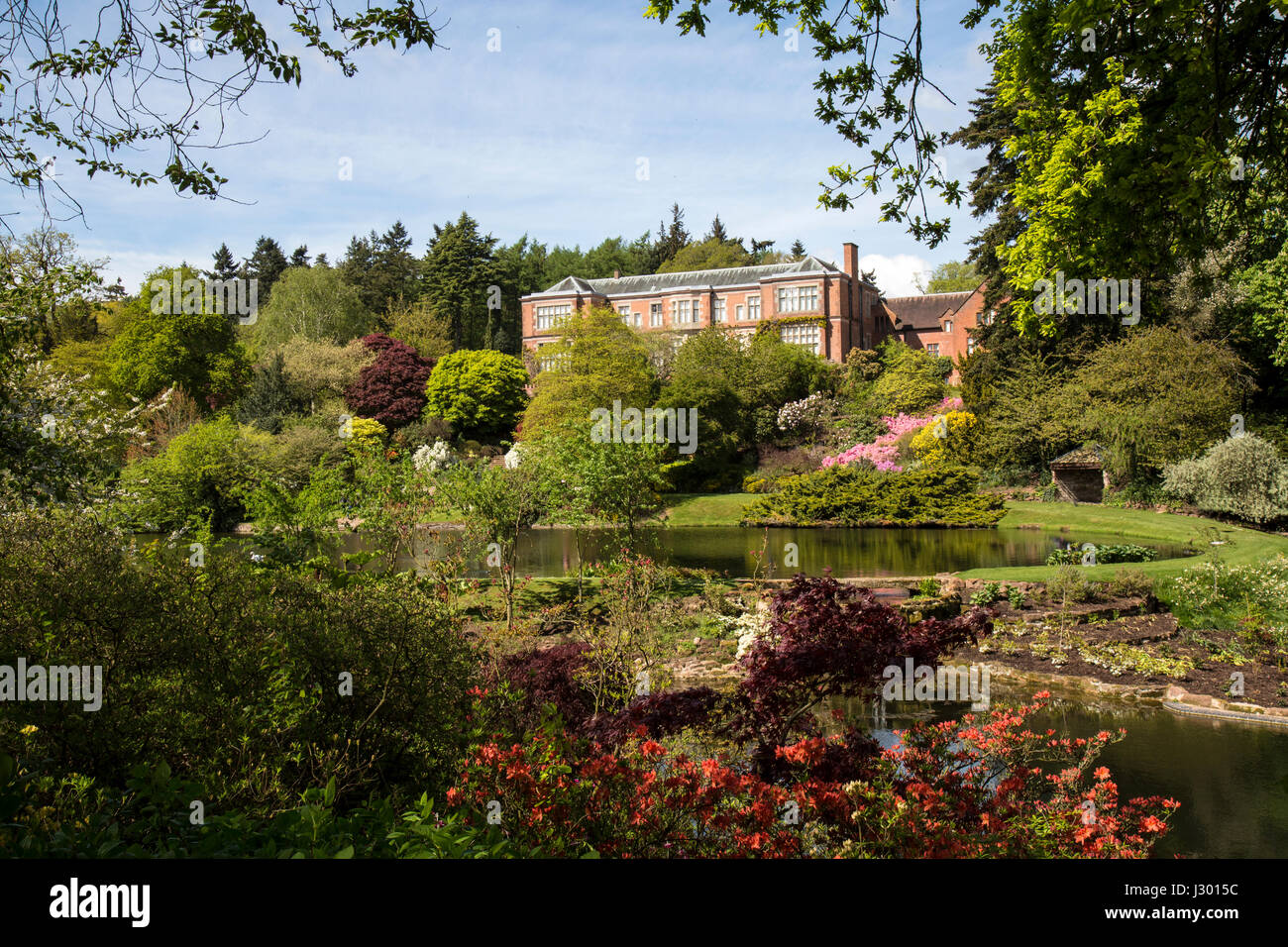 Hodnet Hall in Shropshire, England. View looking over the ornamental ...