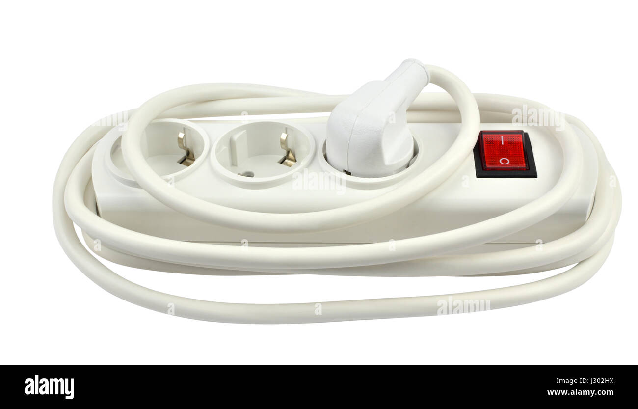 Extension cable with tree sockets and a red switcher - isolated on ...