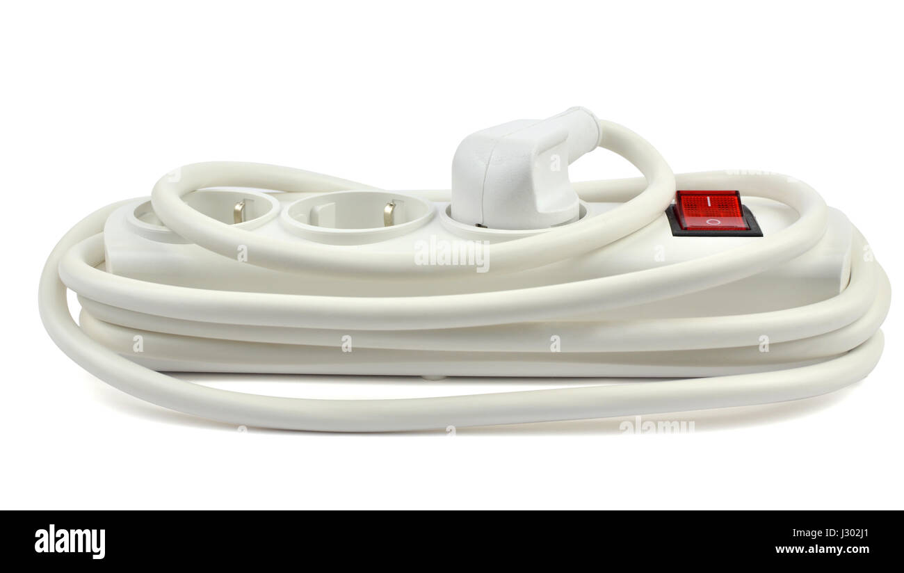 Extension cable with tree sockets and a red switcher - isolated on ...