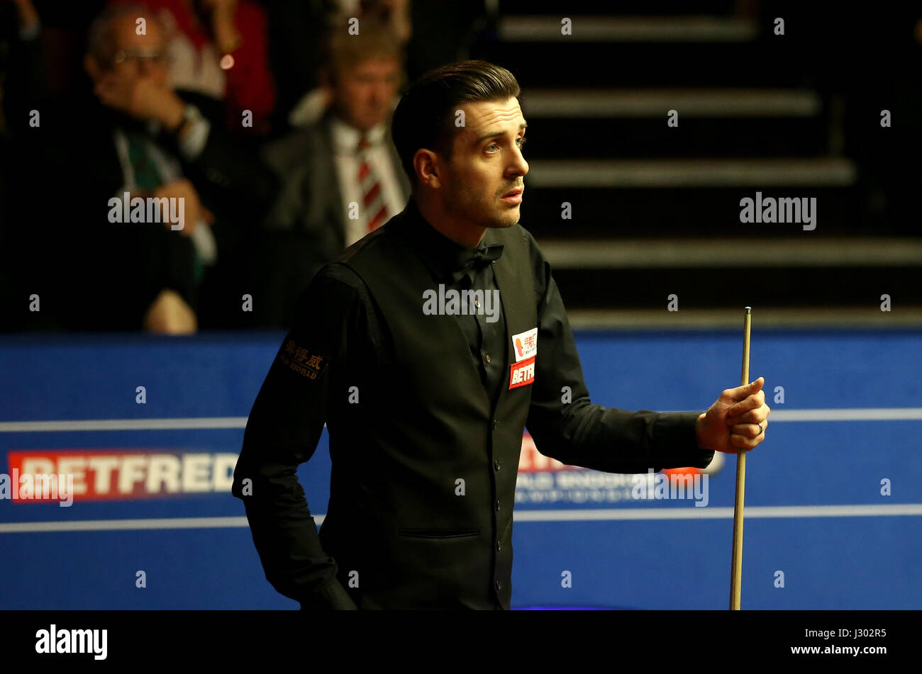 Mark Selby speaks with referee Jan Verhaas on day seventeen of the ...