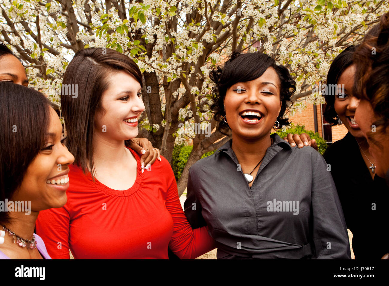 Diverse group of friends talking and laughing Stock Photo - Alamy