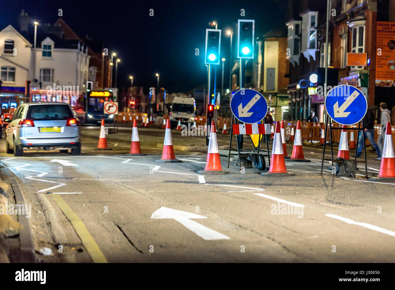 UK Road Services Roadworks Cones and Signs Stock Photo - Alamy