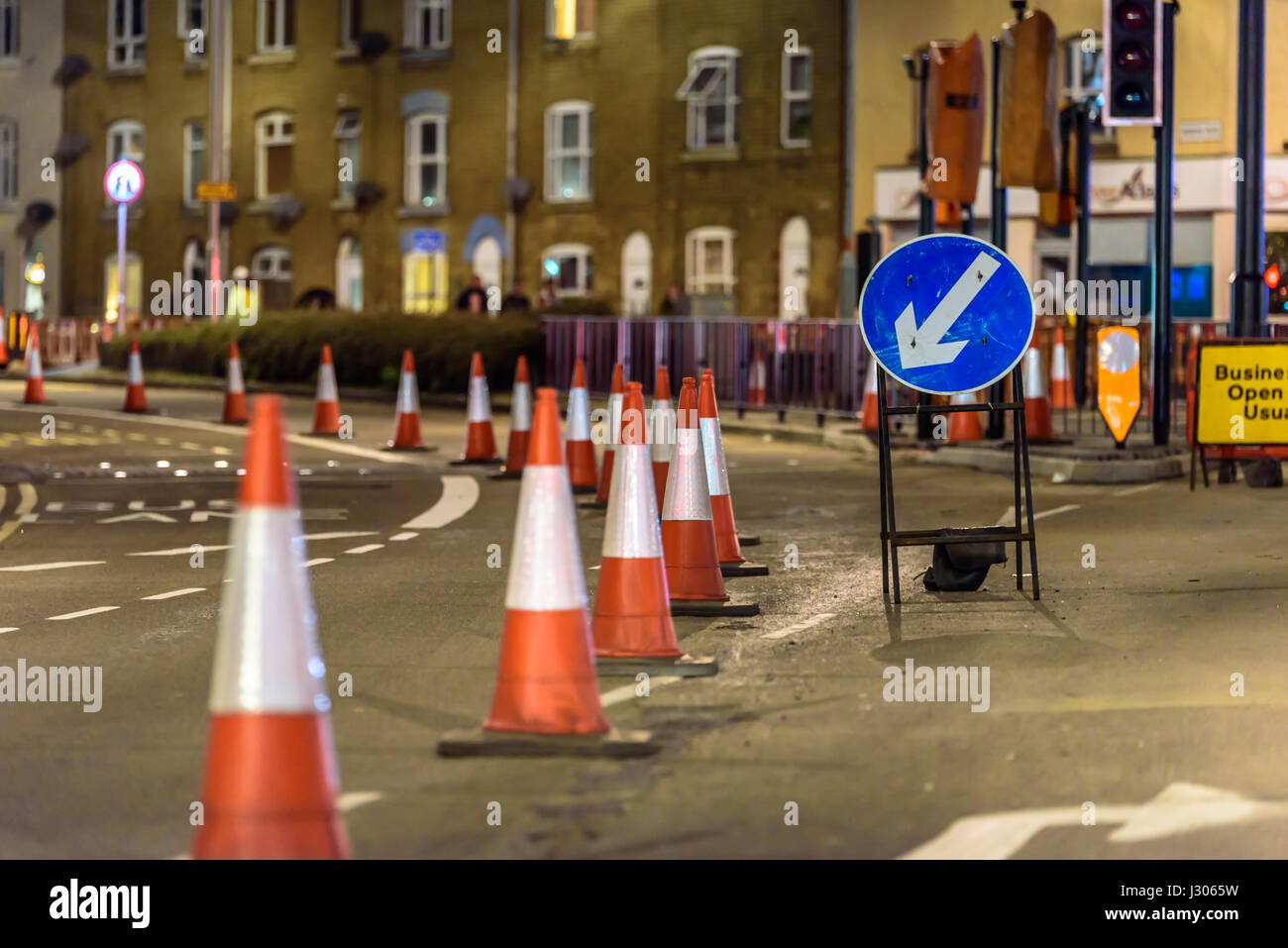 UK Road Services Roadworks Cones and Signs Stock Photo - Alamy