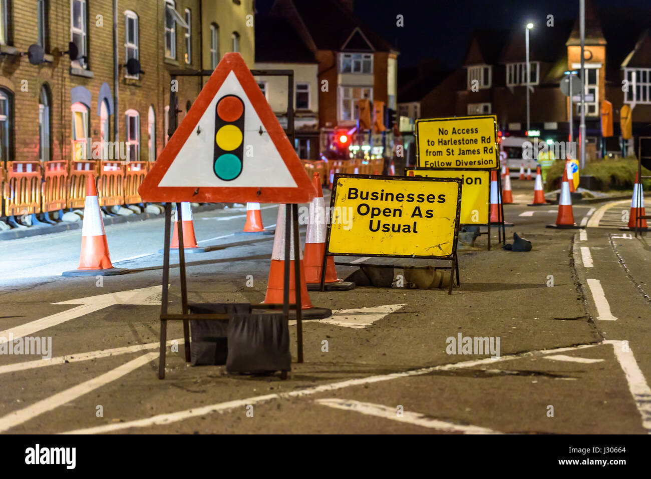 UK Road Services Roadworks Cones and Signs Stock Photo - Alamy