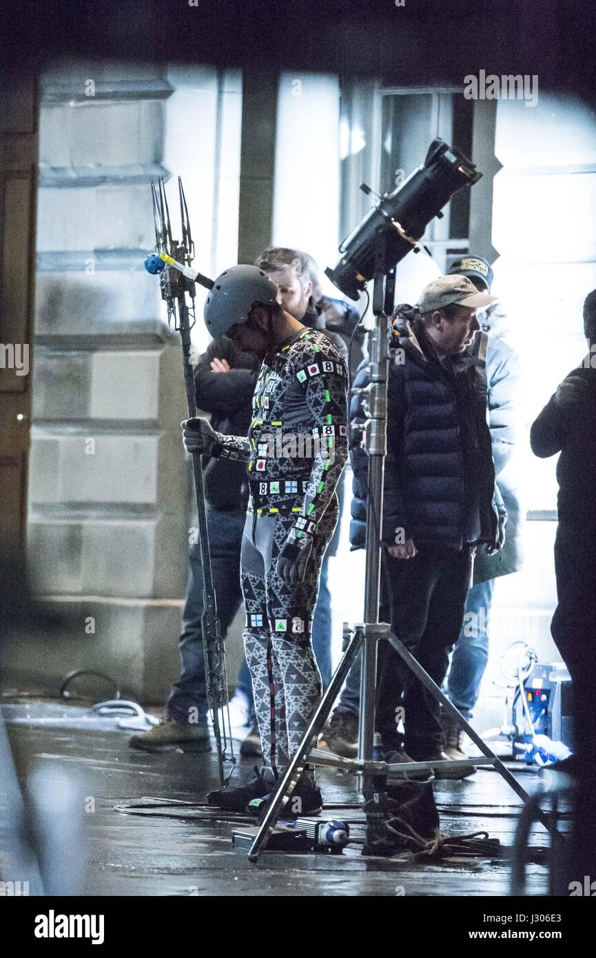 Film crew and stuntmen prepare for the filming of the upcoming movie ...