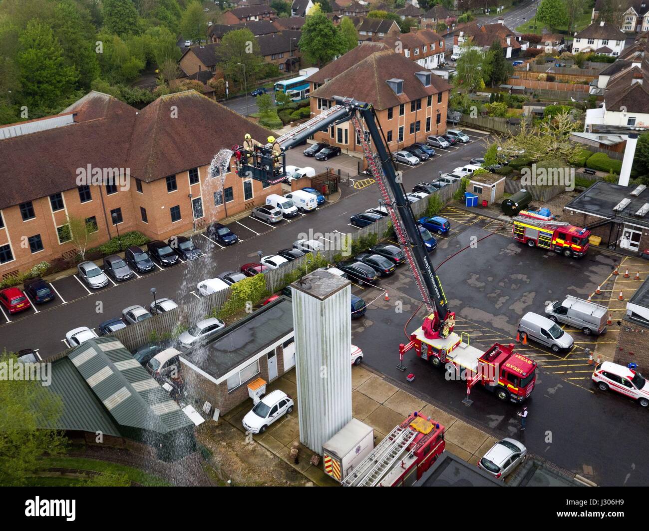 Fire fighters from surrey fire rescue service train in leatherhead hi ...