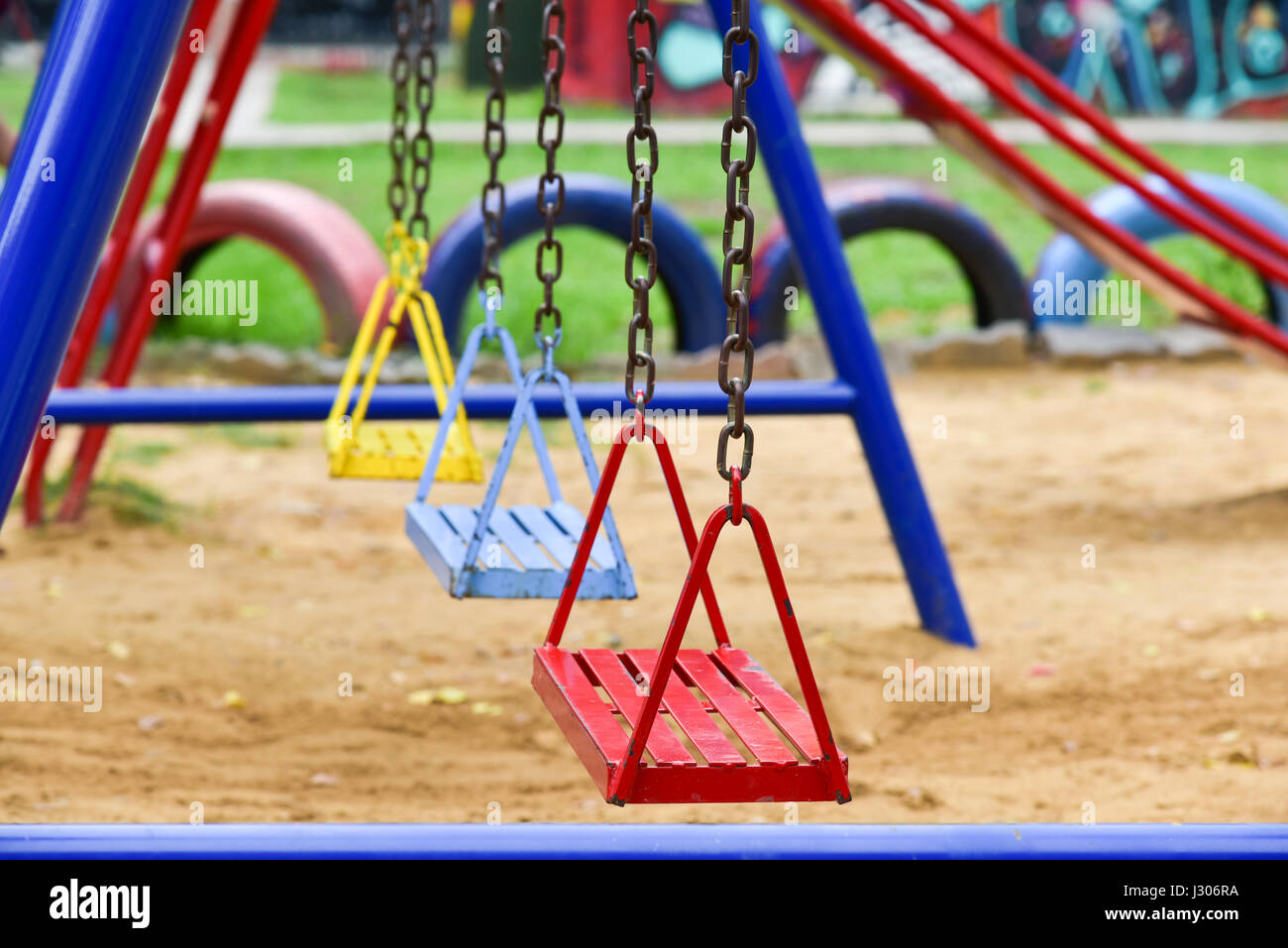 Swing-set at Playground Stock Photo - Alamy