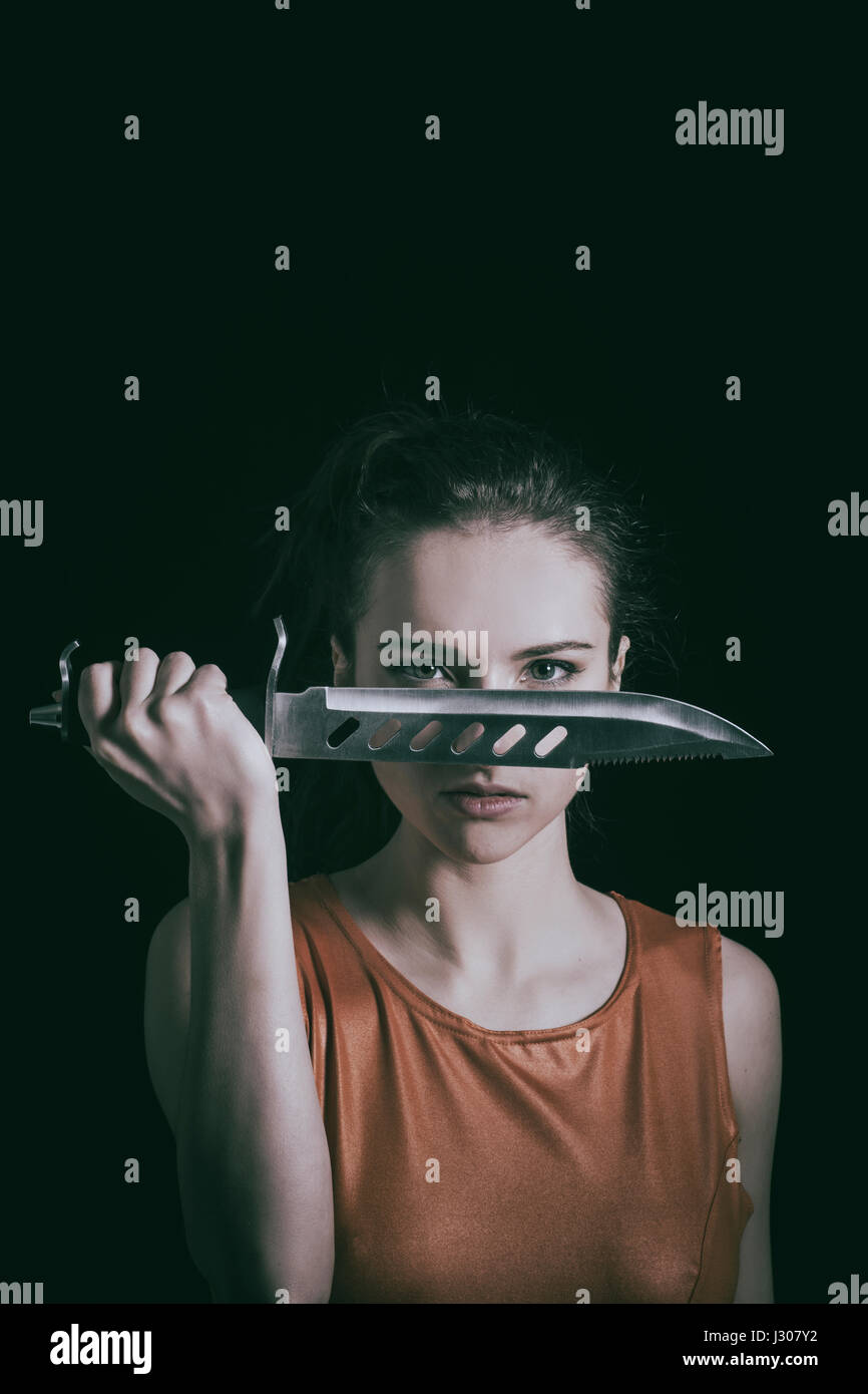 Aggressive woman sharp knife hi-res stock photography and images - Alamy