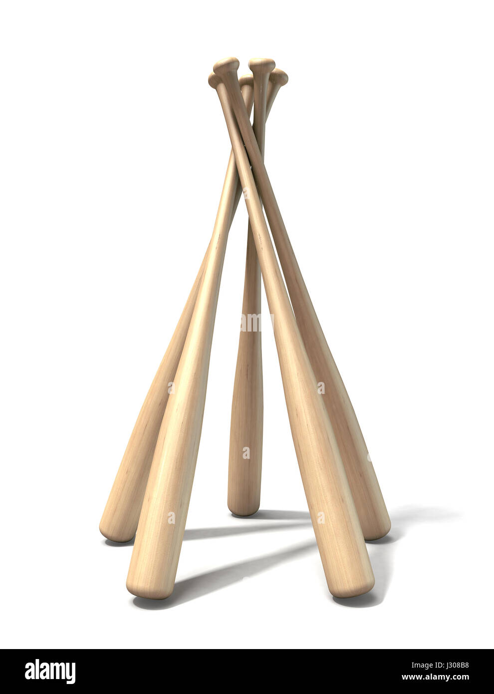 A circular array of generic baseball bats on an isolated white ...