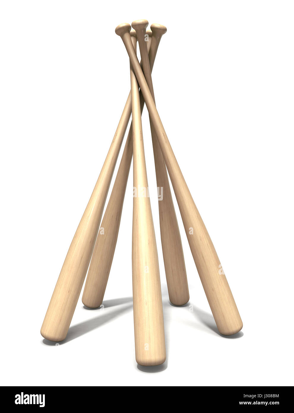 A circular array of generic baseball bats on an isolated white ...
