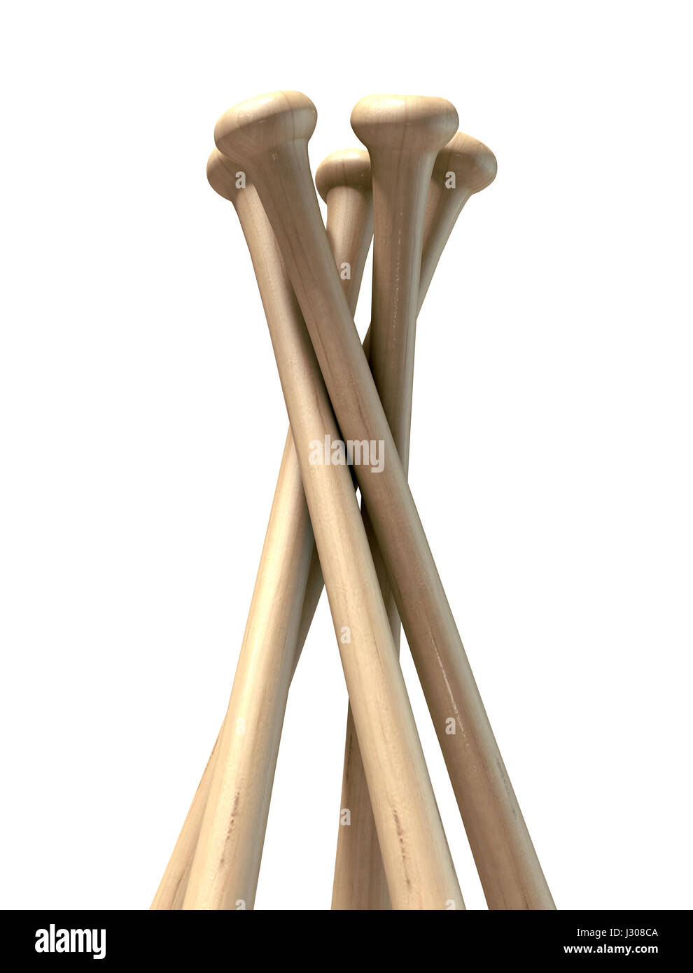 A circular array of generic baseball bats on an isolated white ...