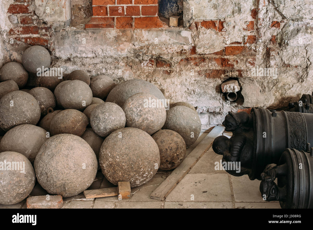 Riga, Latvia - July 2, 2016: Old Cannonballs In Museum Of Dome ...