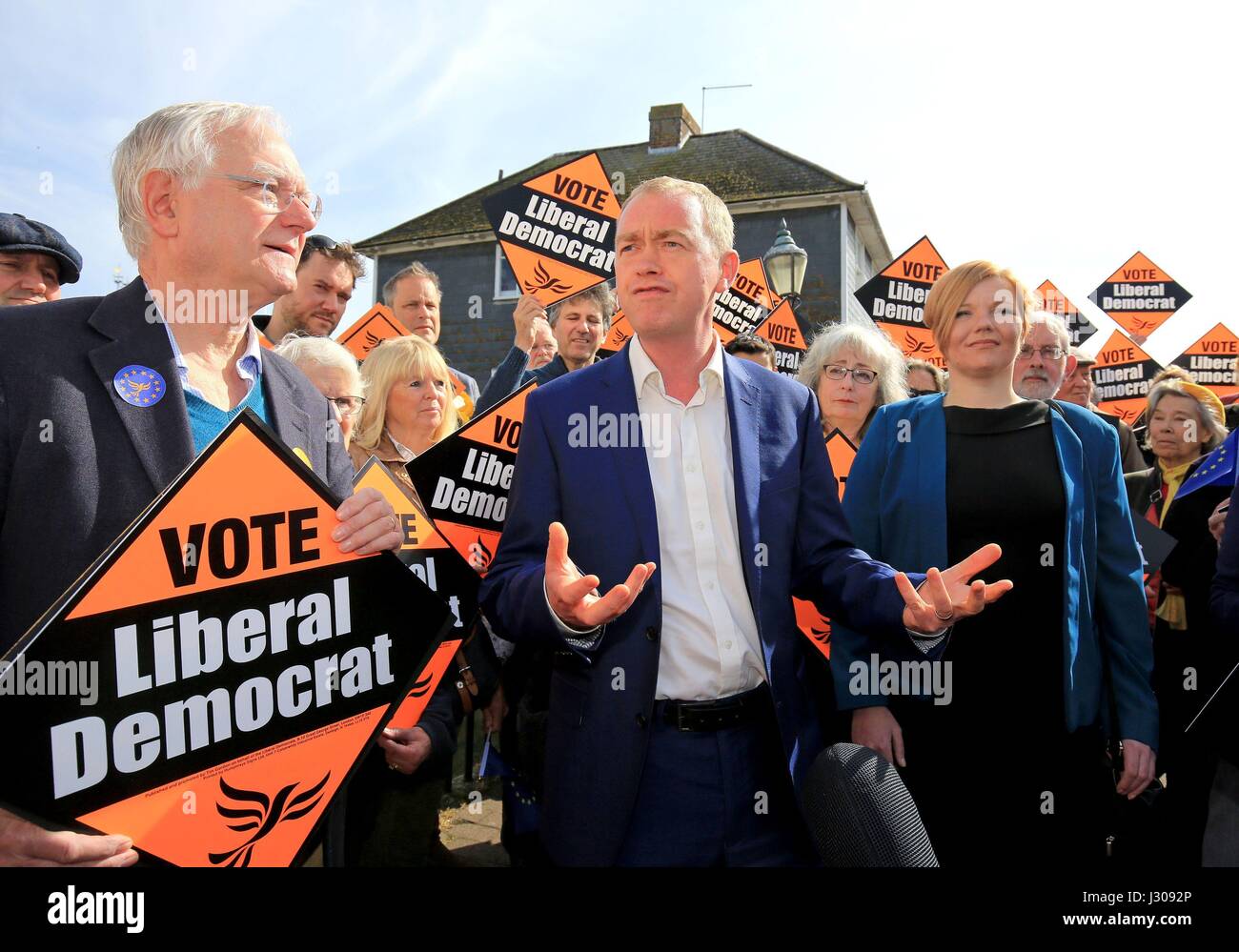 Liberal Democrat leader Tim Farron talks to supporters on the general ...