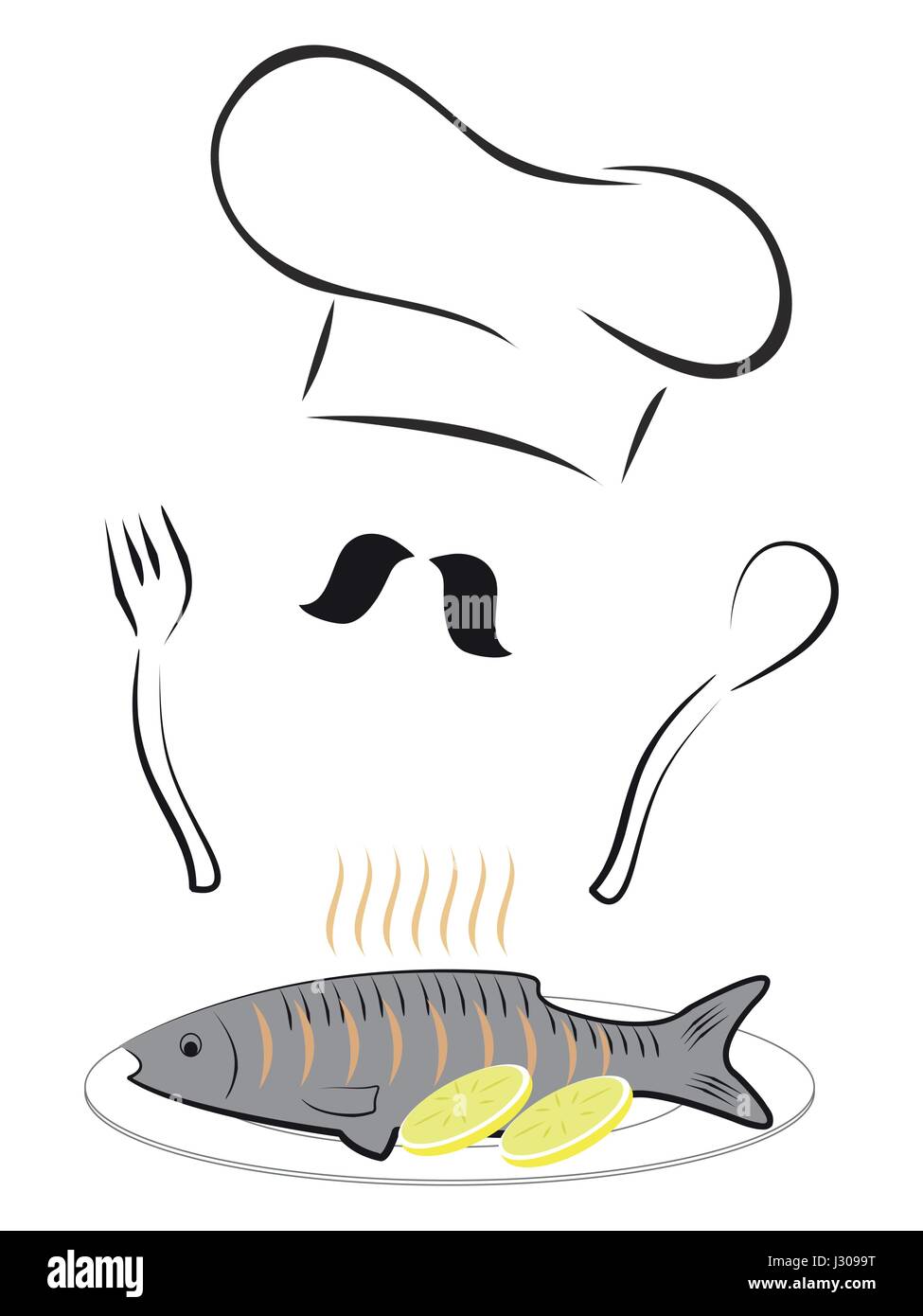 stylized chef and fish dinner Stock Vector Image & Art - Alamy