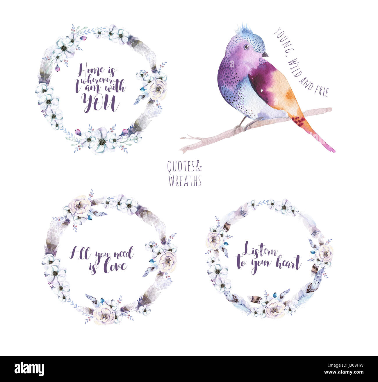 Watercolor floral flower wreath. Watercolour natural frame: lea Stock ...