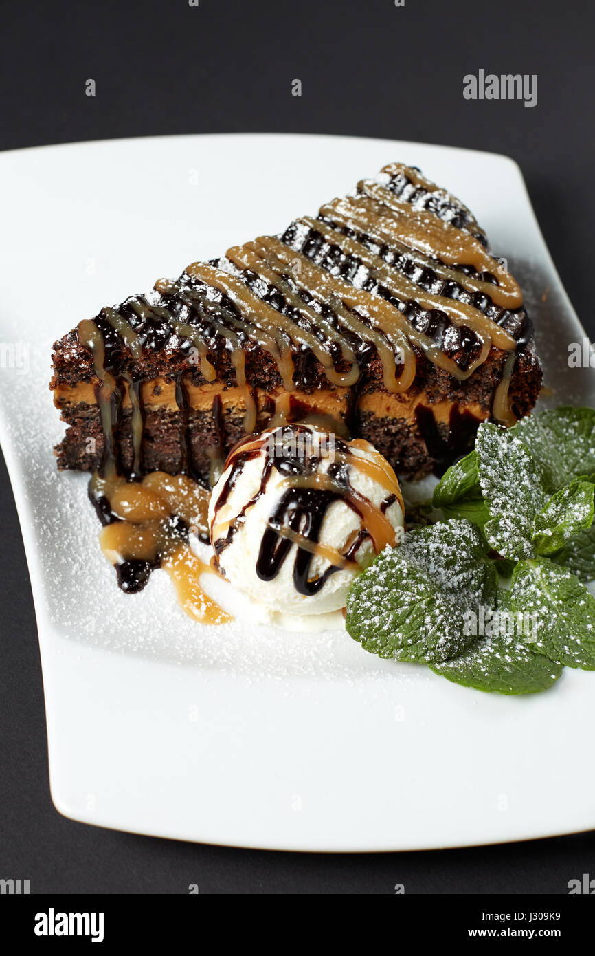 Poppy cake with ice cream and Green Mint. Dessert. Slice of Delicious ...