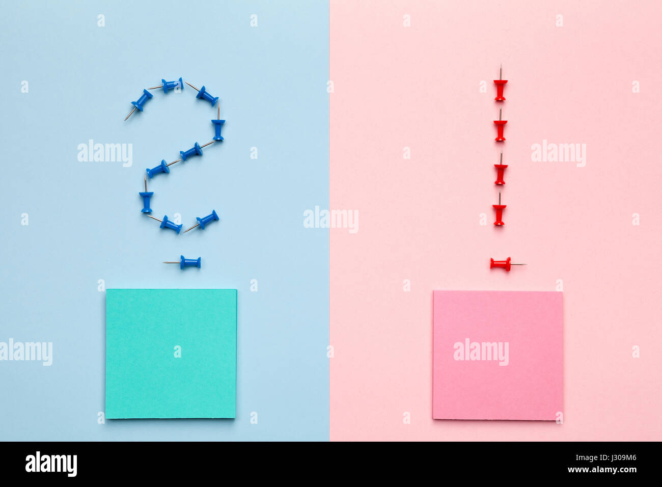 Question and exclamation marks with sticky notes on pastel background ...