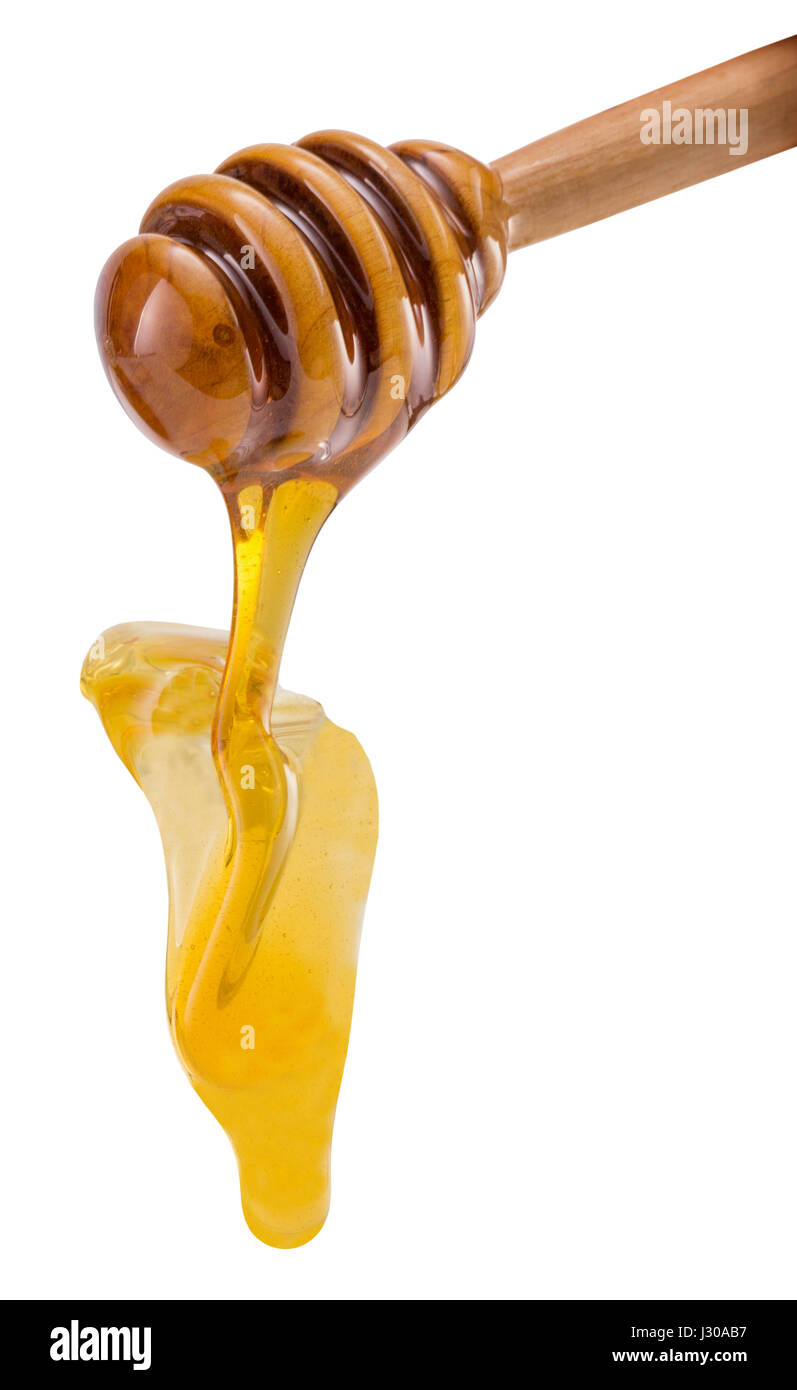 dropping honey isolated on a white background Stock Photo - Alamy