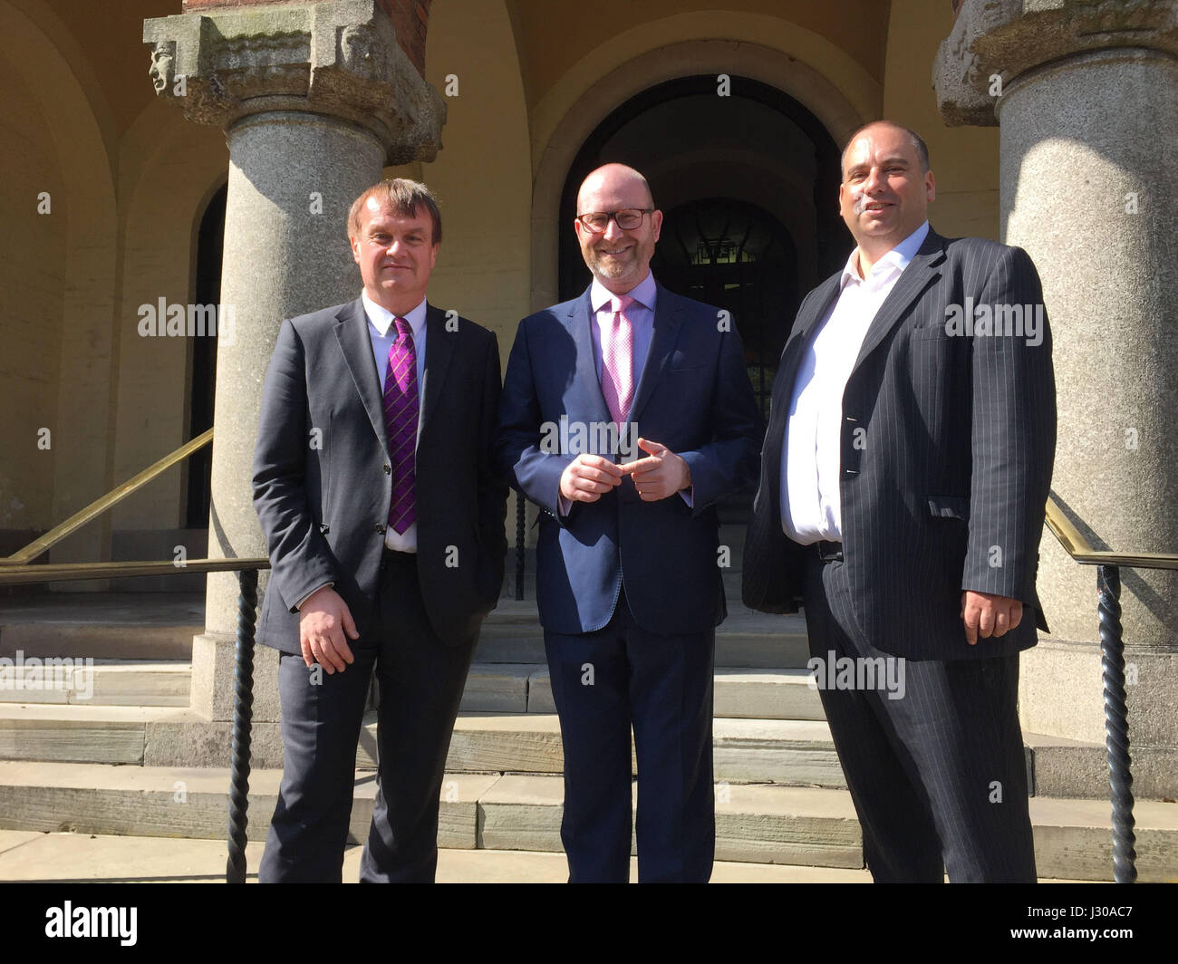 Ukip leader Paul Nuttall (centre) during a walkabout in Dudley town ...