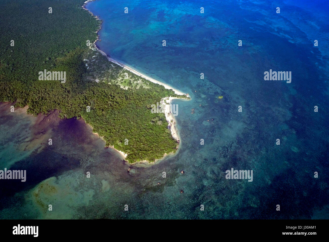 Aerial view of one of the Quirimbas Islands in the Indian Ocean off ...