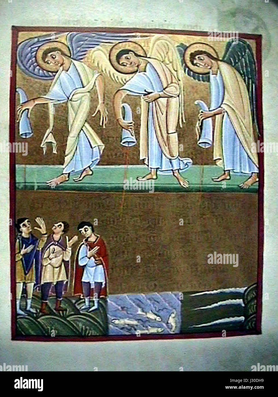 This refers to a manuscript from the Bamberg Apocalypse, a medieval ...