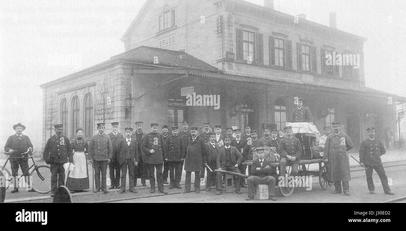 Brugg Bahnhof in 1868 is depicted here, showcasing the railway station ...
