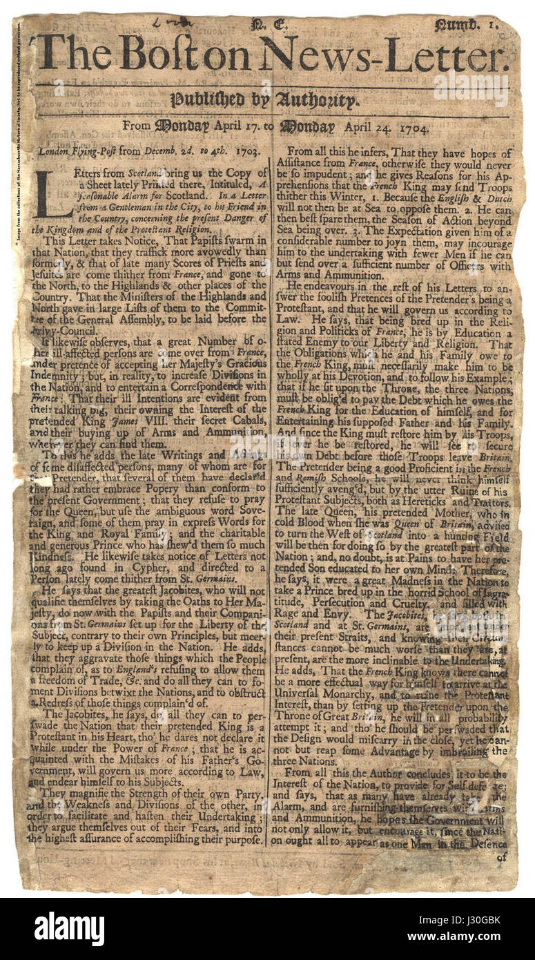 The first issue of the Boston News-Letter, America's first continuously ...