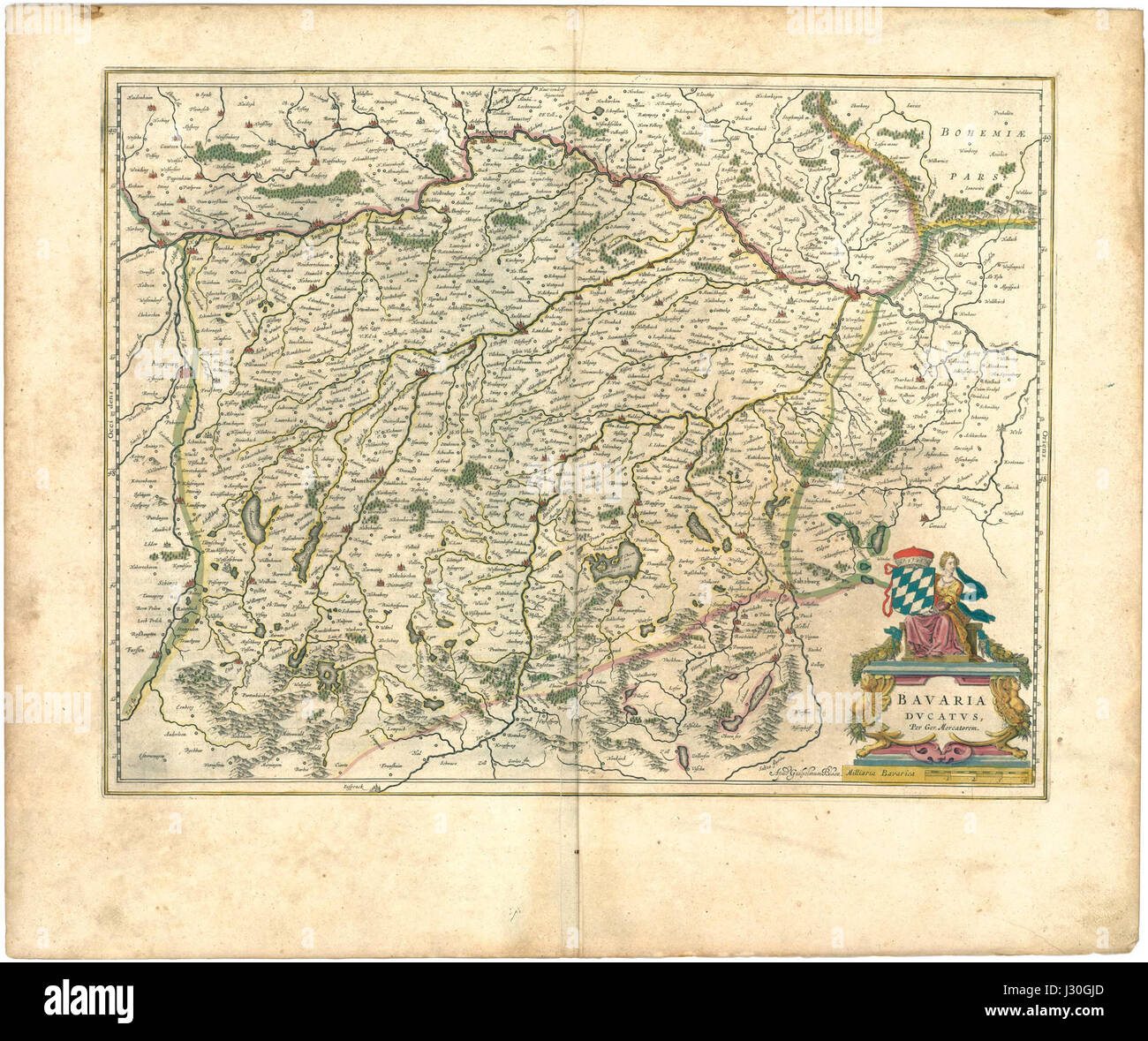 This map by Willem Blaeu from 1645 depicts the Duchy of Bavaria in great detail, showcasing its ...