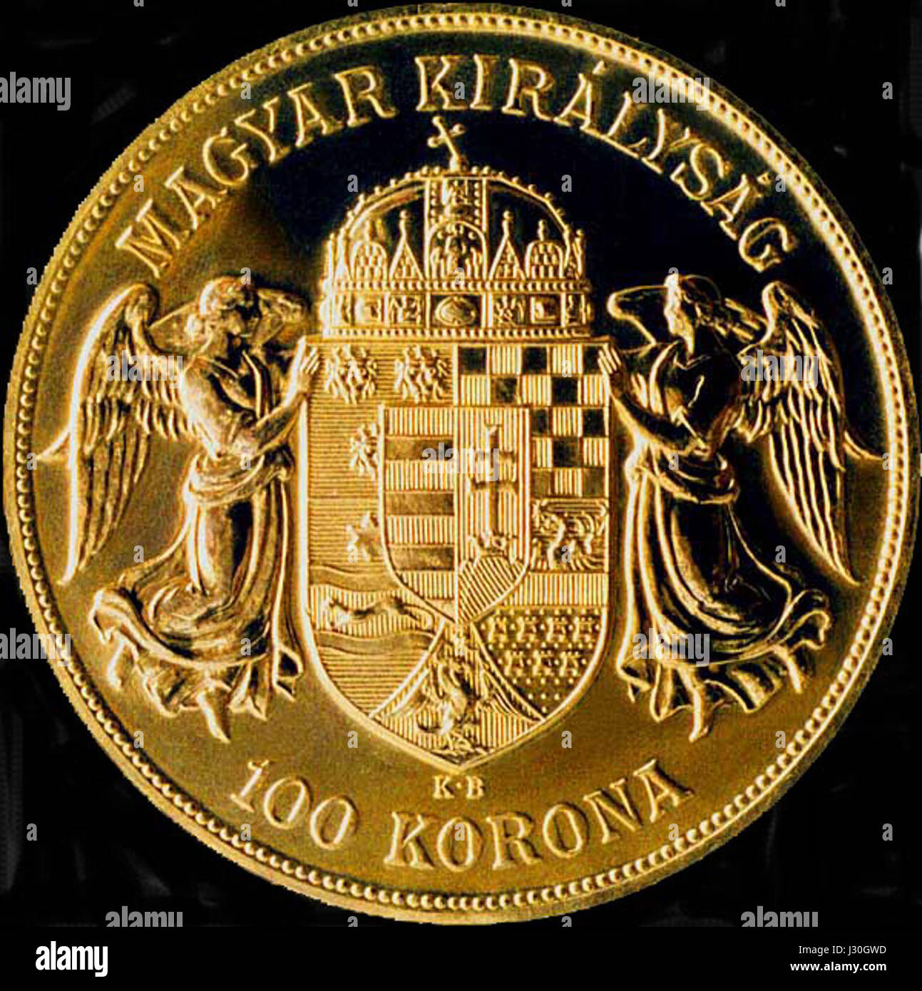 This image shows the reverse side of the AHK 100 coin from 1908, likely ...