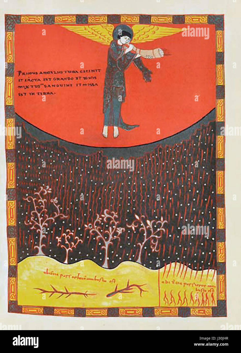 Apocalypse StSever Fol 137v depicts a dramatic scene from the Book of ...