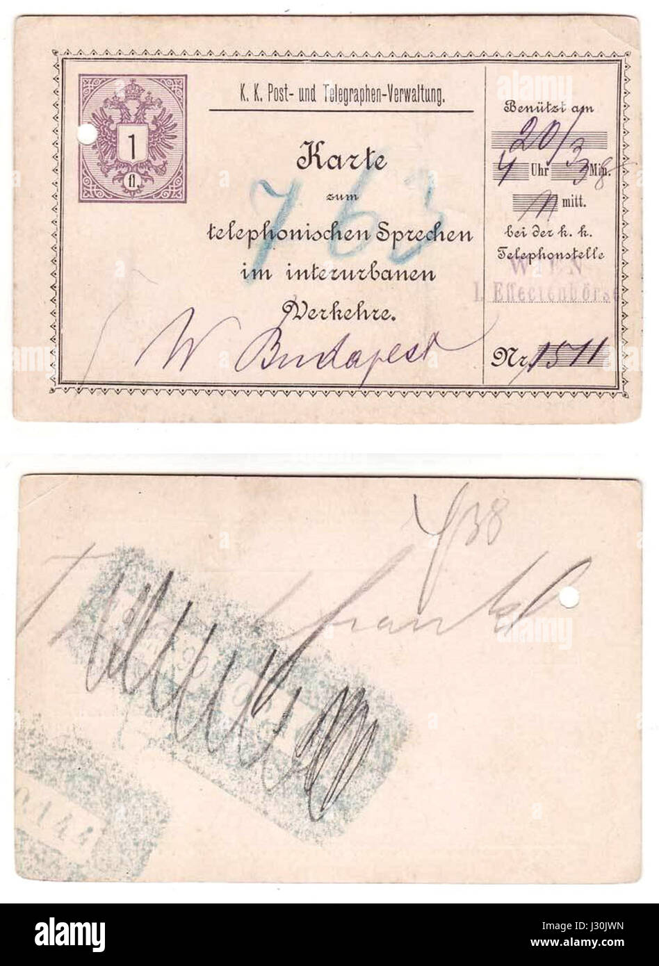 This 1890 telephone card was used for making calls between Vienna and ...