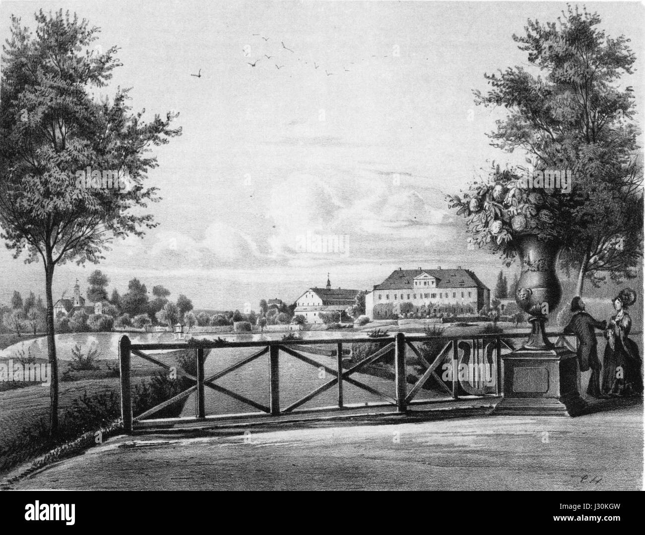 A historical photograph from the 1850s depicting Bischheim, a commune ...