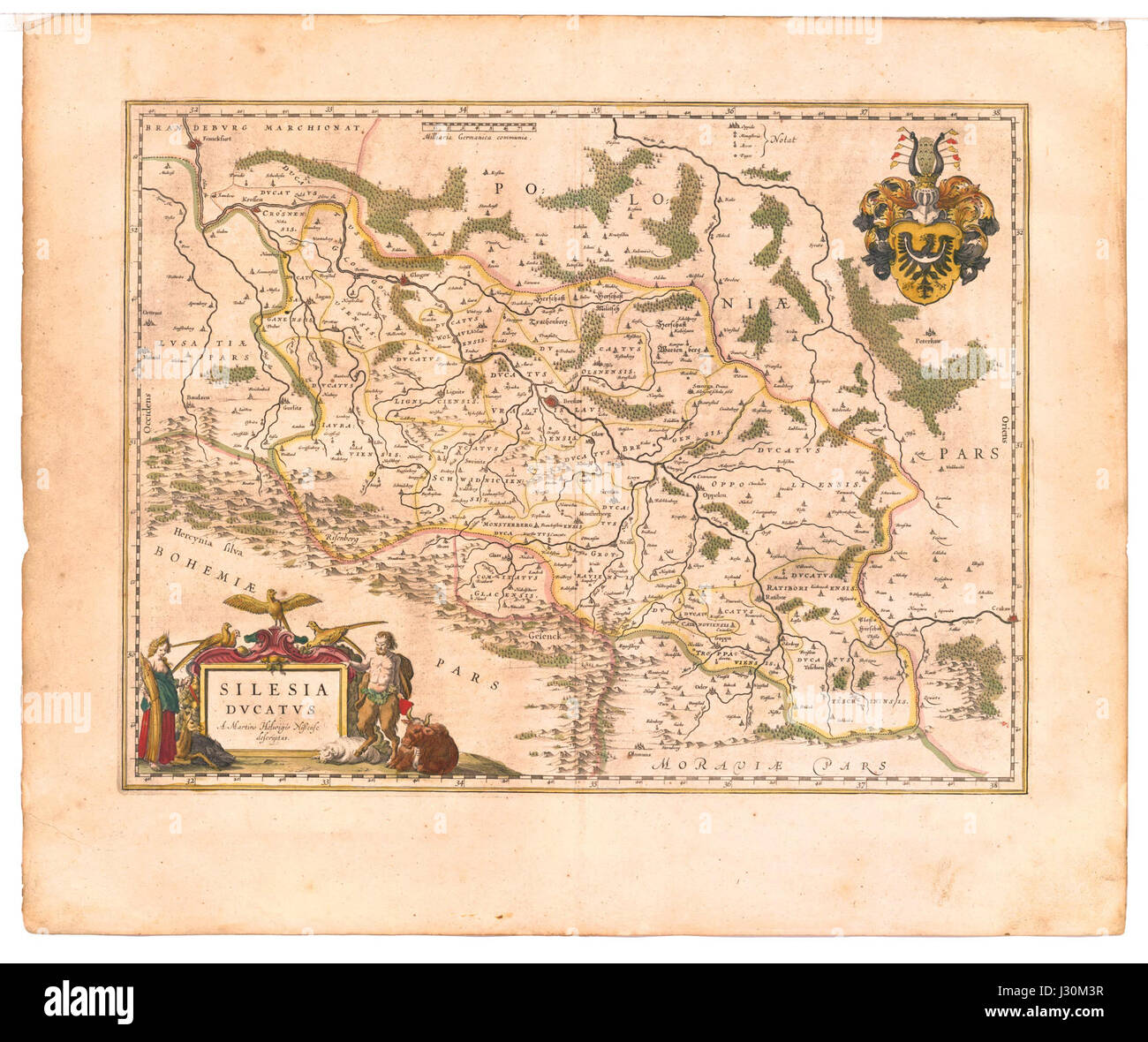 The map created by Blaeu in 1645 depicts the Duchy of Silesia, showcasing its geographical ...