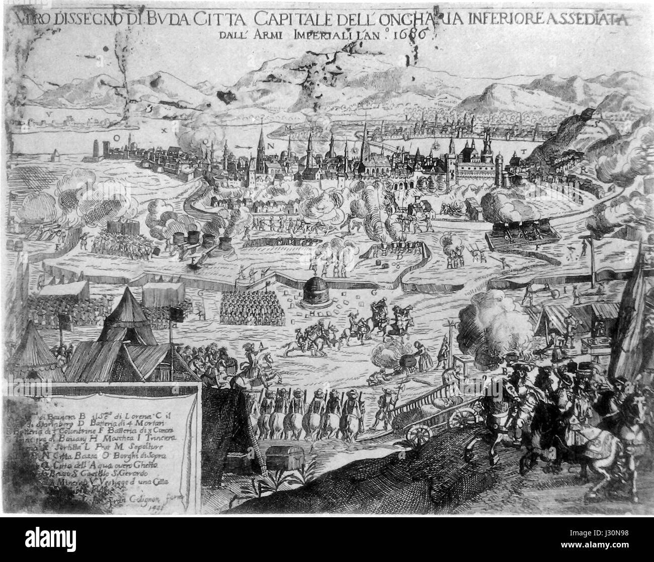 A historical artwork from 1686, depicting Buda, created by Louis Gomier ...