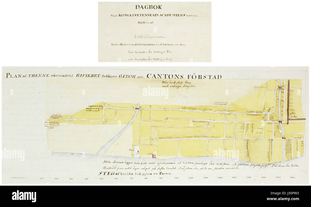 Canton Thirteen Factories map 1748-49 original Stock Photo - Alamy