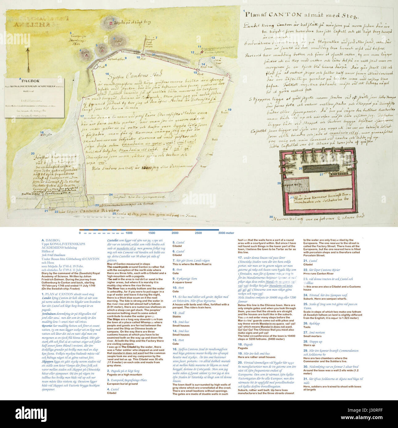 Canton town map 1748-49 enhanced with translations Stock Photo - Alamy