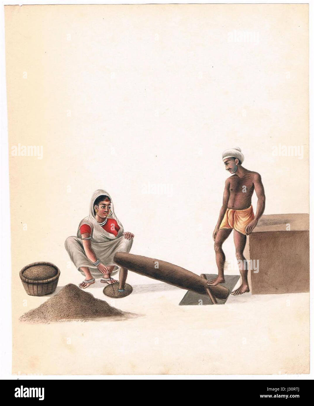 This image depicts the traditional process of making rice, likely ...