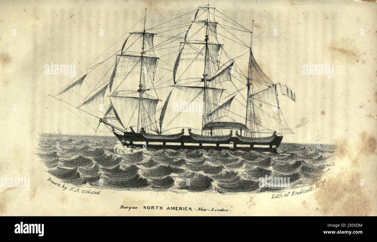 This sketch, created by F. A. Olmstead in 1841, depicts a barque in ...