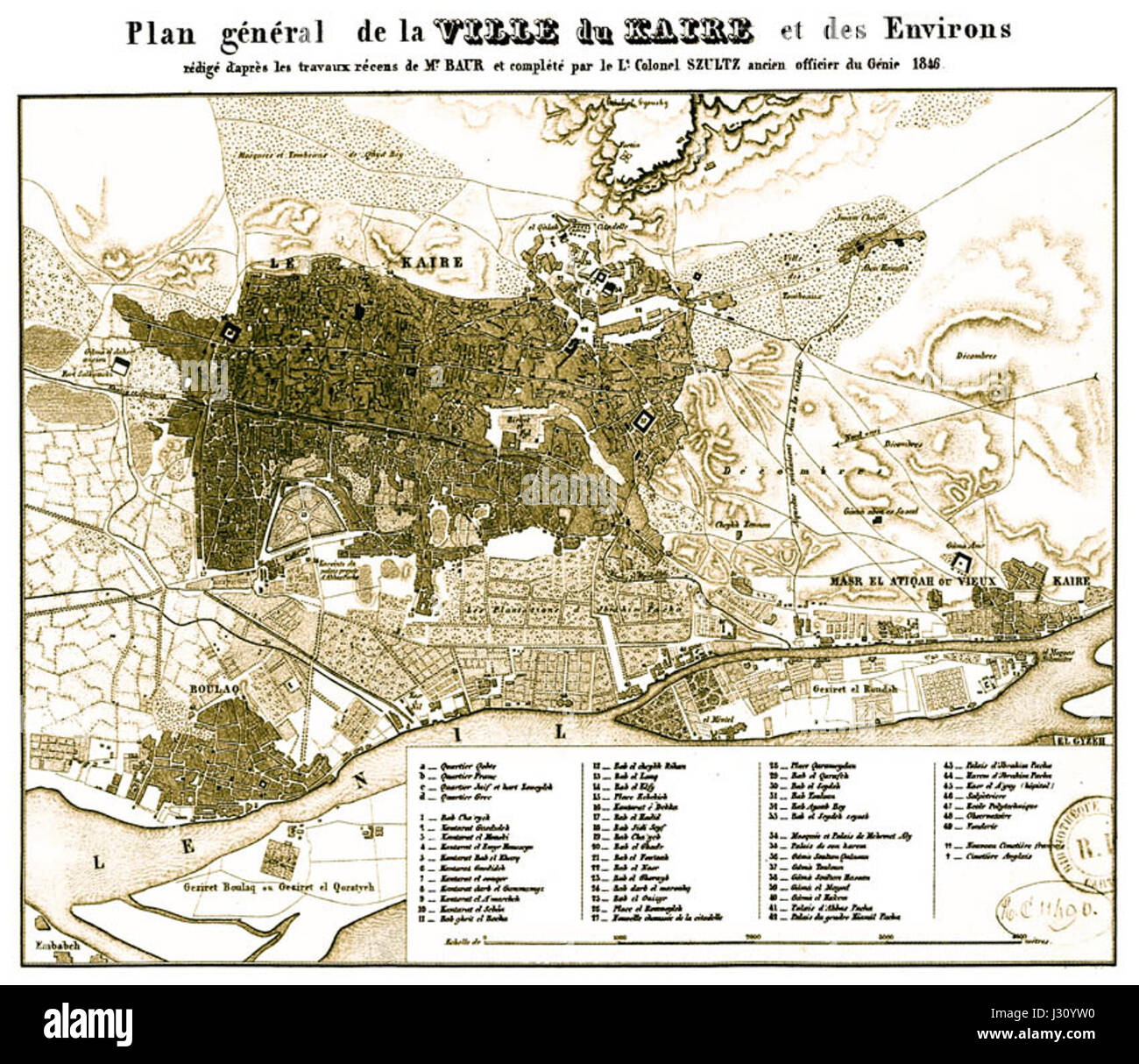 A map of Cairo from 1847 by Baur and Szultz, highlighting the cityâ€™s ...