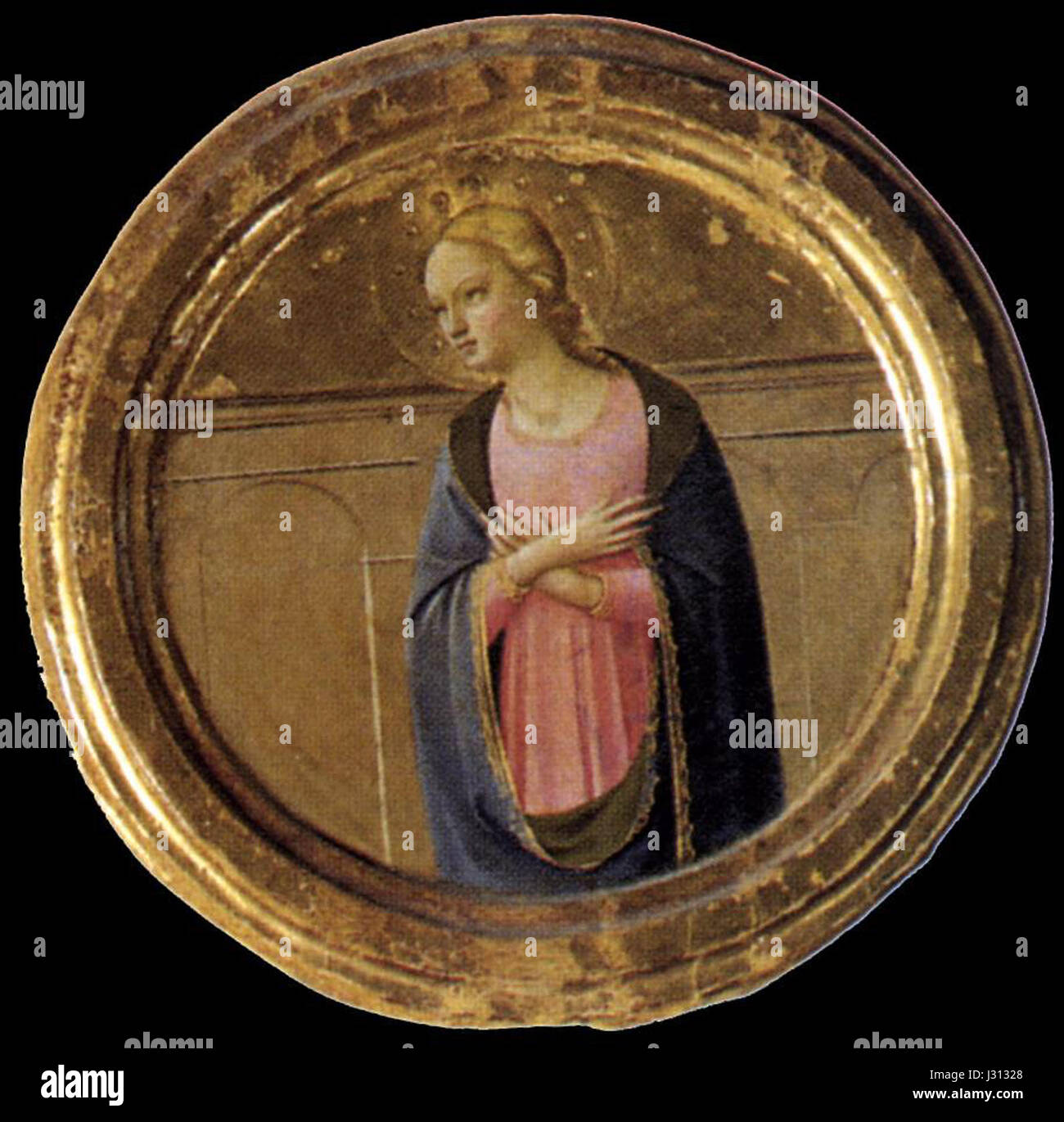 This image features a detail from the Cortona Polyptych, a famous artwork by the Italian ...