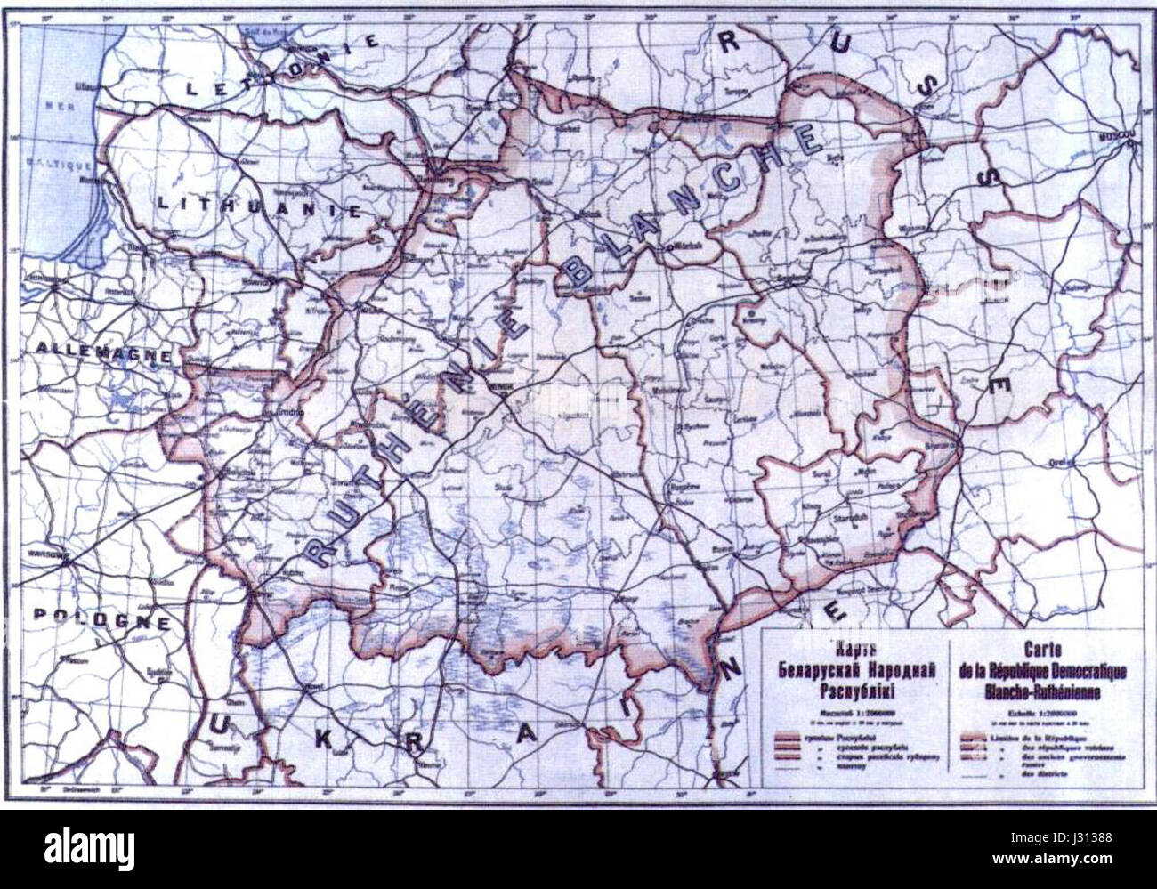 A 1918 map depicting the territory claimed by the Belarusian National ...