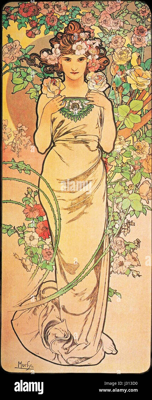 Alphonse Mucha's 'Rose' (1898) is a famous Art Nouveau painting that ...