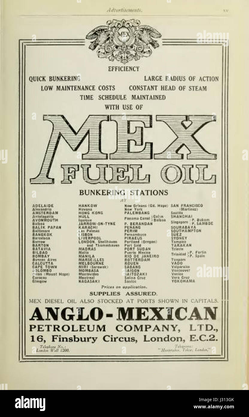 Anglo-Mexican Petroleum advertisement Brasseys 1923 Stock Photo - Alamy