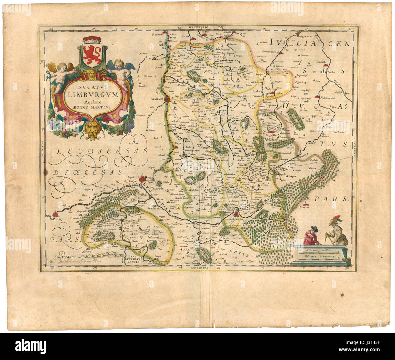 The 'Ducatus Limburgum' map from 1645 by Blaeu depicts the Duchy of ...