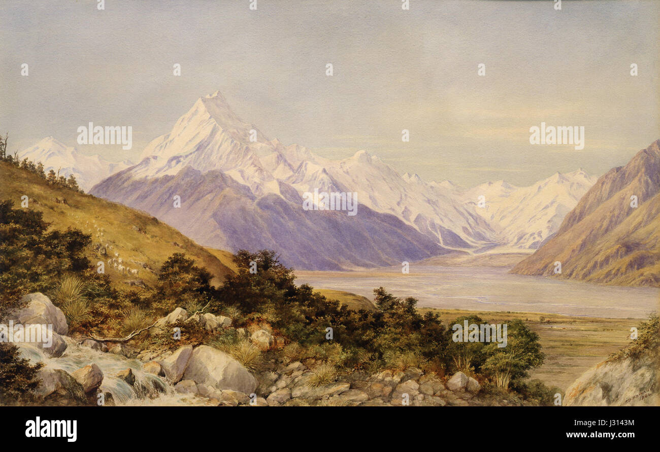 An 1884 painting by Barraud depicting Mount Cook, New Zealandâ€™s ...
