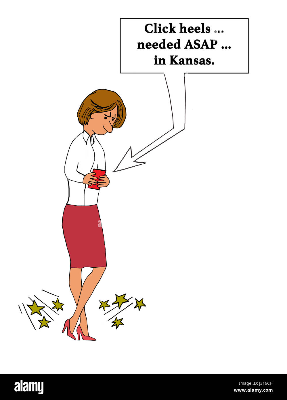 Cartoon of a woman texting that she needs help fast Stock Photo - Alamy