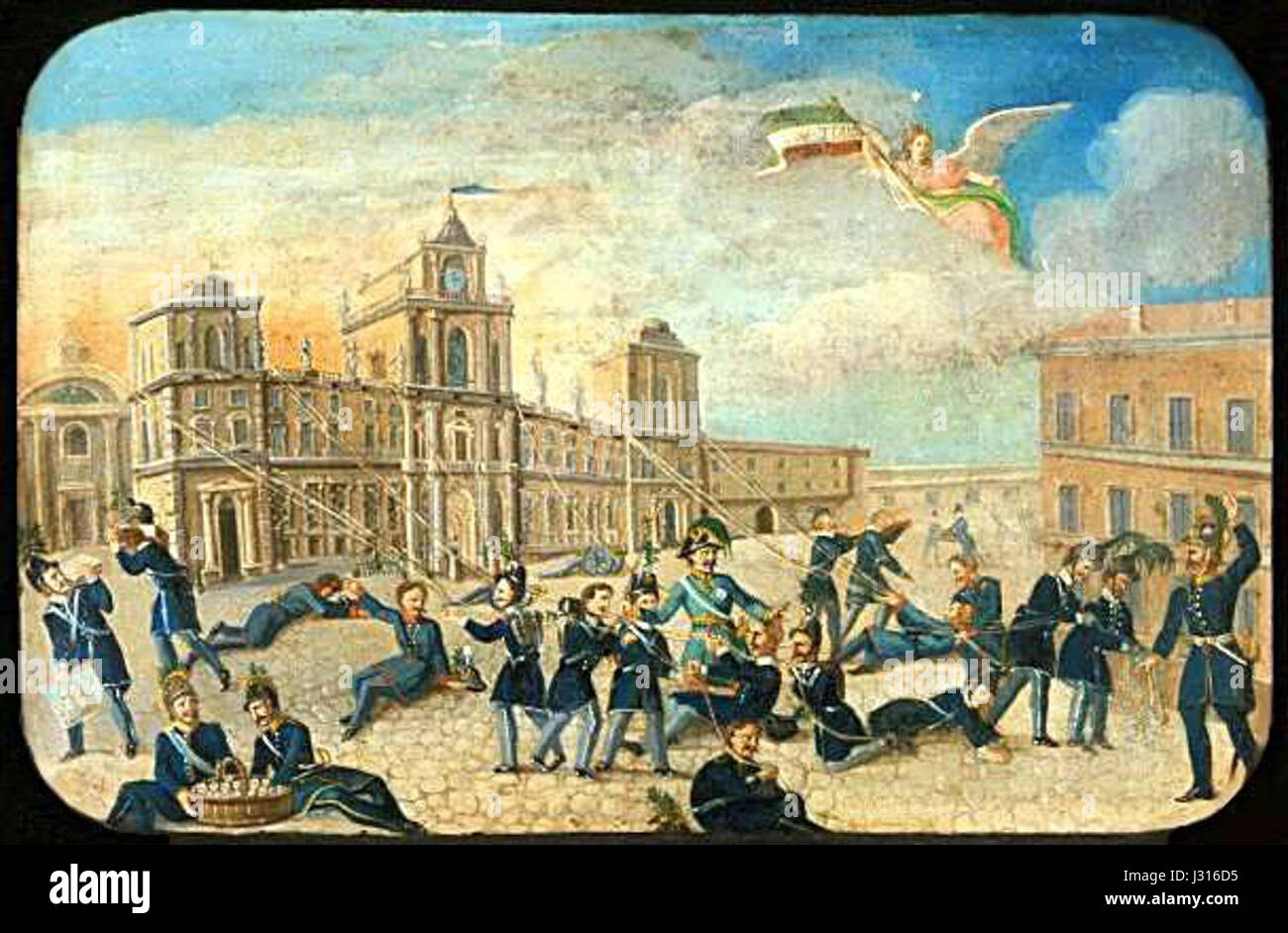 This anonymous oil painting on tin represents a satirical or ...