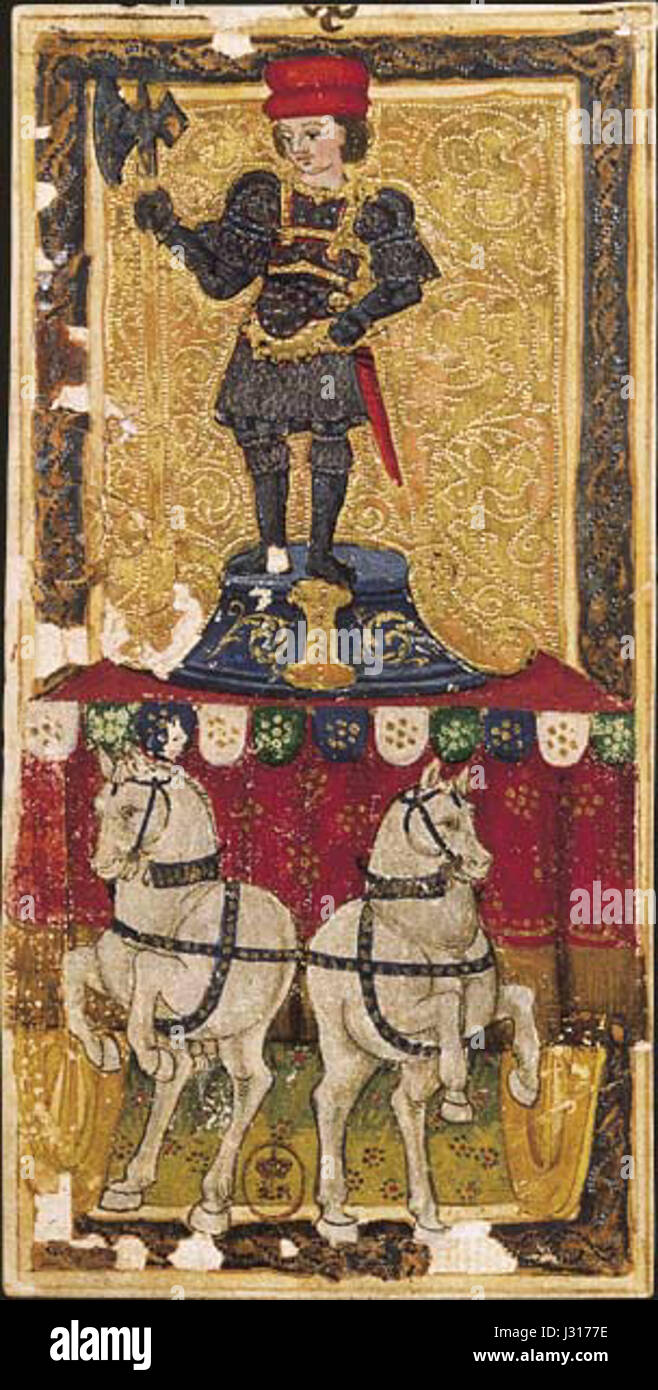 This card from the Tarot deck, known as the 'Chariot' card, depicts a ...